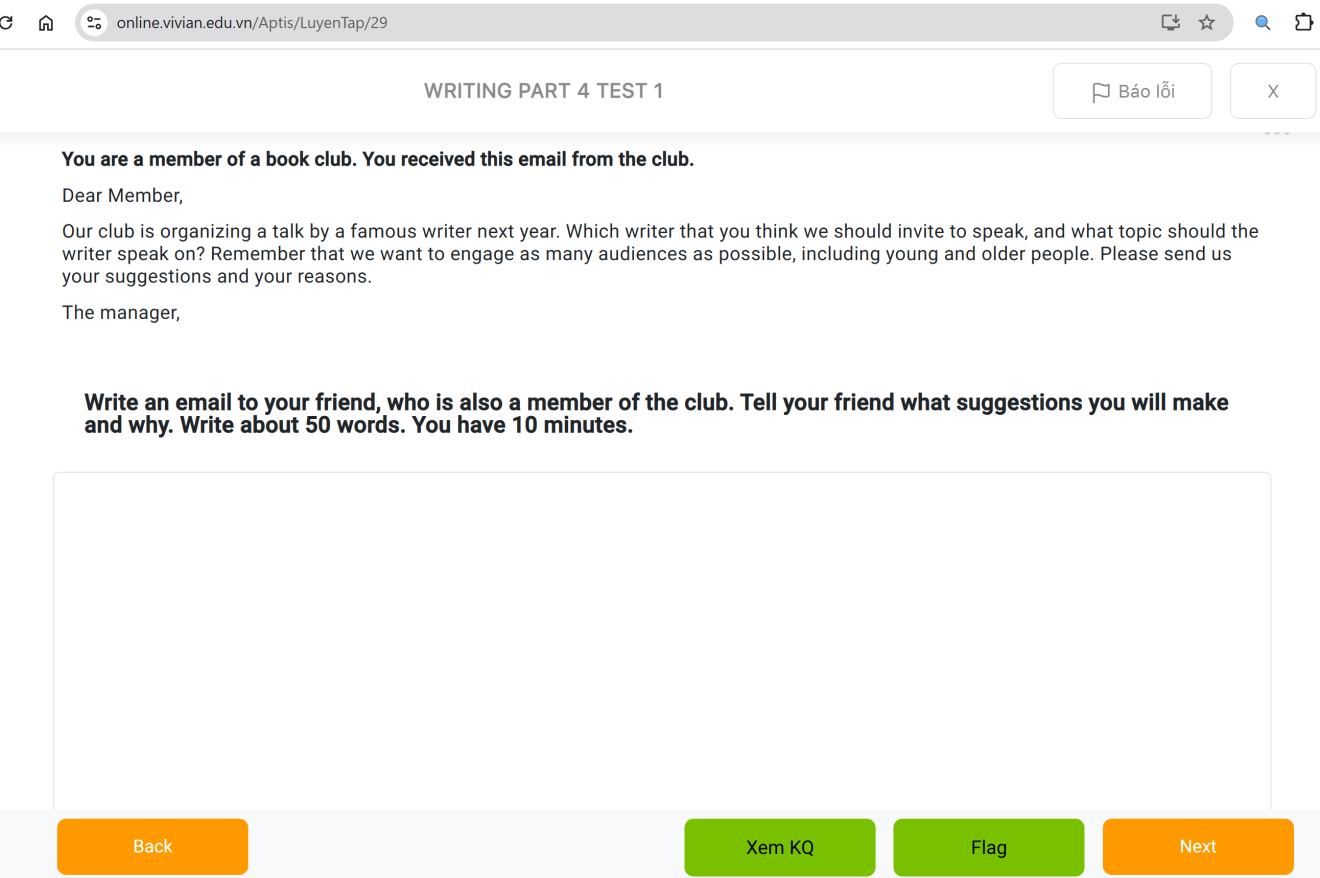 Aptis writing | Bài mẫu Writing Aptis Part 1-2-3-4 - Anh Ngữ Vivian